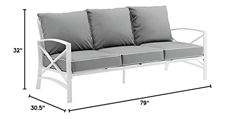 Crosley Furniture KO60027WH-GY Kaplan Outdoor Metal Sofa, White with Gray Cushions