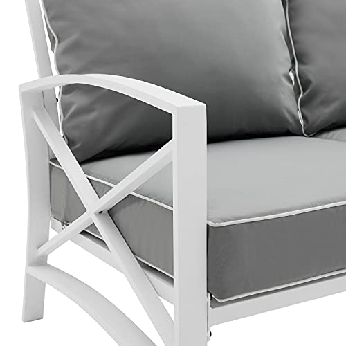 Crosley Furniture KO60027WH-GY Kaplan Outdoor Metal Sofa, White with Gray Cushions