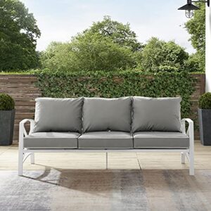 Crosley Furniture KO60027WH-GY Kaplan Outdoor Metal Sofa, White with Gray Cushions