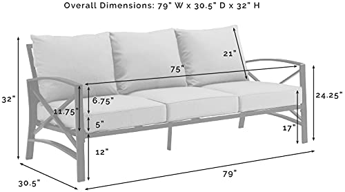 Crosley Furniture KO60027WH-GY Kaplan Outdoor Metal Sofa, White with Gray Cushions