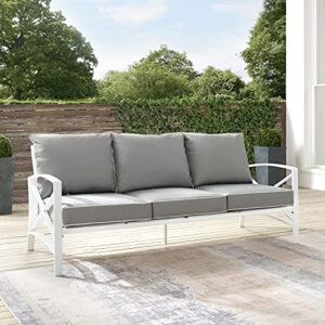 Crosley Furniture KO60027WH-GY Kaplan Outdoor Metal Sofa, White with Gray Cushions