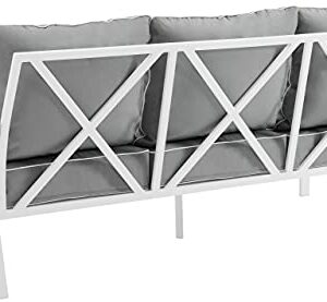 Crosley Furniture KO60027WH-GY Kaplan Outdoor Metal Sofa, White with Gray Cushions