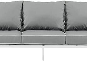 Crosley Furniture KO60027WH-GY Kaplan Outdoor Metal Sofa, White with Gray Cushions