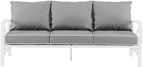 Crosley Furniture KO60027WH-GY Kaplan Outdoor Metal Sofa, White with Gray Cushions