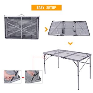 Lineslife Folding Grill Table for Camping, Portable Lightweight Aluminum Metal Grill Table for Outdoor Cooking BBQ Picnic with Adjustable Heights Legs, Silver 48x24 Inches