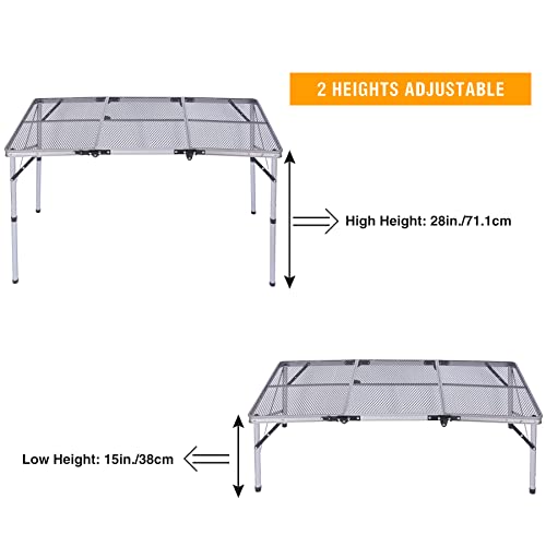 Lineslife Folding Grill Table for Camping, Portable Lightweight Aluminum Metal Grill Table for Outdoor Cooking BBQ Picnic with Adjustable Heights Legs, Silver 48x24 Inches