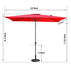 Aok Garden Rectangle Patio Umbrella 6.5x10ft, Outdoor Market Table Umbrella Aluminum Pole with Tilt and Crank 6 Sturdy Ribs for Deck Lawn Pool, Wine Red