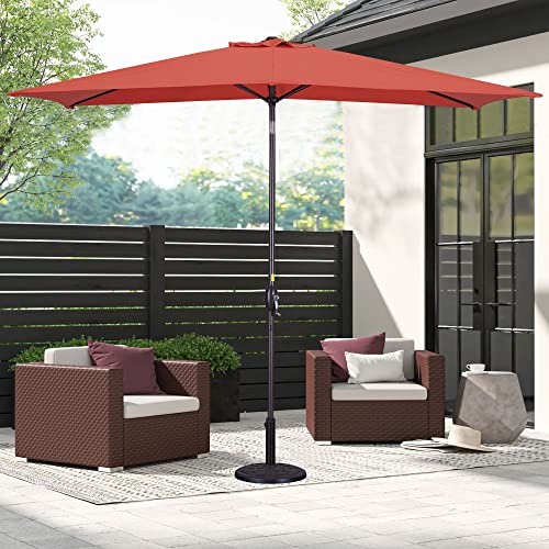 Aok Garden Rectangle Patio Umbrella 6.5x10ft, Outdoor Market Table Umbrella Aluminum Pole with Tilt and Crank 6 Sturdy Ribs for Deck Lawn Pool, Wine Red