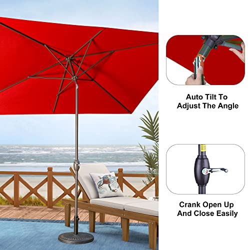 Aok Garden Rectangle Patio Umbrella 6.5x10ft, Outdoor Market Table Umbrella Aluminum Pole with Tilt and Crank 6 Sturdy Ribs for Deck Lawn Pool, Wine Red