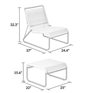 CosmoLiving by Cosmopolitan 88859WHG1E, Lita 2 Piece Patio Lounge and Ottoman Set, White