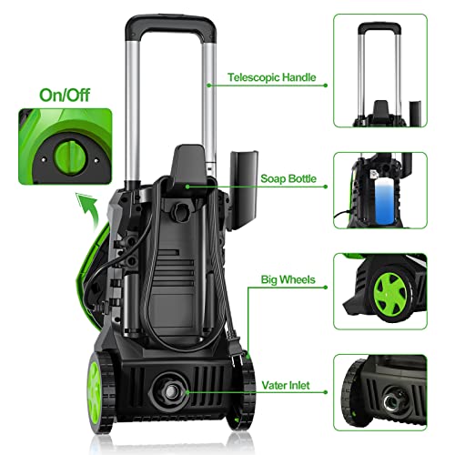 Electric Pressure Washer-3900PSI Max 2.6GPM Electric Power Washer Power Washers Electric Powered,4 Quick Connect nozzles, 25FT Hose, soap Tank car Wash Machine/Car/Driveway/Patio/Pool Clean Green