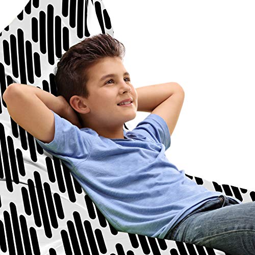 Ambesonne Black and White Lounger Chair Bag, Modern Boho Geometric Stripes Pattern Mosaic Style Abstract Art Deco, High Capacity Storage with Handle Container, Lounger Size, Charcoal Grey