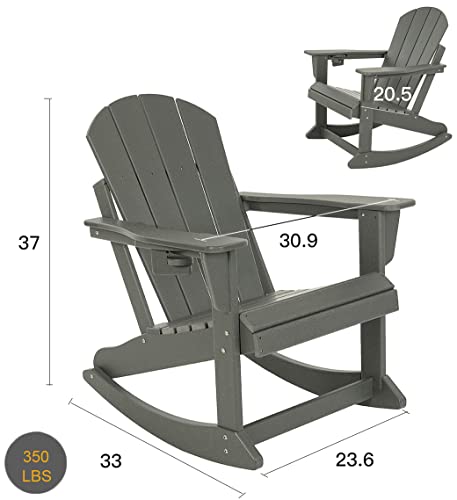 Adirondack Rocking Chair Outdoor Patio Rocker Adirondack Chairs HDPE Plastic Weather Resistant Lawn Chair for Porch Balcony Garden Beach Backyard Grey