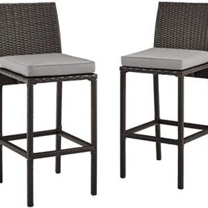 Crosley Furniture KO70143BR-GY Palm Harbor Deluxe Wicker Bar Stool with Cusion, Brown, Set of 2