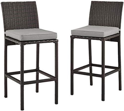 Crosley Furniture KO70143BR-GY Palm Harbor Deluxe Wicker Bar Stool with Cusion, Brown, Set of 2