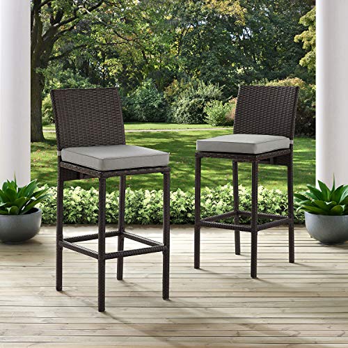 Crosley Furniture KO70143BR-GY Palm Harbor Deluxe Wicker Bar Stool with Cusion, Brown, Set of 2