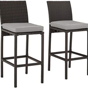 Crosley Furniture KO70143BR-GY Palm Harbor Deluxe Wicker Bar Stool with Cusion, Brown, Set of 2