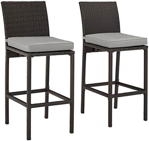 Crosley Furniture KO70143BR-GY Palm Harbor Deluxe Wicker Bar Stool with Cusion, Brown, Set of 2