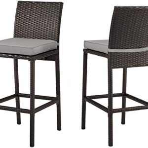 Crosley Furniture KO70143BR-GY Palm Harbor Deluxe Wicker Bar Stool with Cusion, Brown, Set of 2