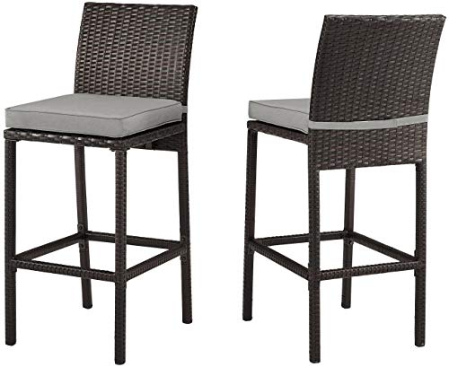 Crosley Furniture KO70143BR-GY Palm Harbor Deluxe Wicker Bar Stool with Cusion, Brown, Set of 2