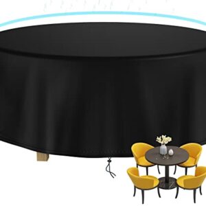 Round Patio Table Cover Waterproof, 50" Diax27.5" H Heavy Duty Oxford Fabric Outdoor Patio Furniture Cover Patio Table Chair Set Covers for Garden Round Table Dining Set, Black