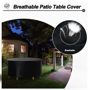 Round Patio Table Cover Waterproof, 50" Diax27.5" H Heavy Duty Oxford Fabric Outdoor Patio Furniture Cover Patio Table Chair Set Covers for Garden Round Table Dining Set, Black