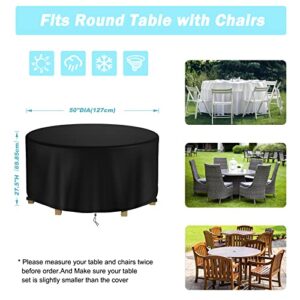 Round Patio Table Cover Waterproof, 50" Diax27.5" H Heavy Duty Oxford Fabric Outdoor Patio Furniture Cover Patio Table Chair Set Covers for Garden Round Table Dining Set, Black