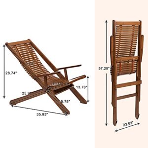 AbocoFur Bamboo Folding Lounge Chair, Indoor&Outdoor Lazy Recliner with Armrest, Home Zero Gravity Chair for Lunch Break, Portable Chaise for Patio, Balcony, Walnut