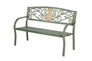 evergreen pineapple metal garden bench verdigris