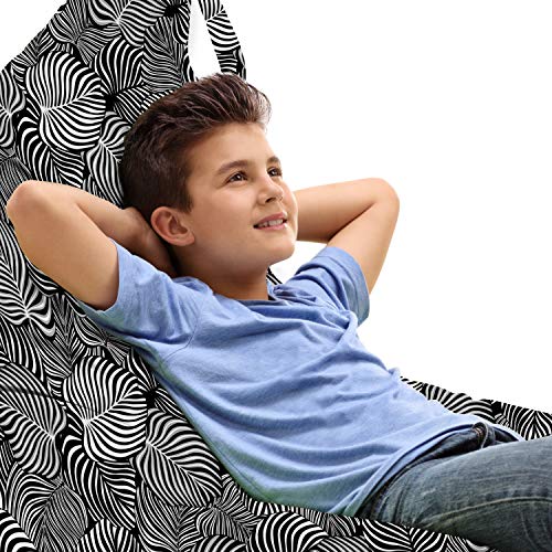 Ambesonne Tropical Lounger Chair Bag, Minimalism in Exotic Theme of Stripes Monstera Leaves Contemporary, High Capacity Storage with Handle Container, Lounger Size, Charcoal Grey and White