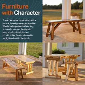 SRL Rustic Logwerks Indoor Bench — Pine & Cedar Wood Bench — Front Porch Decor — Live Edge Small Bench for Entryway, Garden & More — Handcrafted Wooden Bench — Rustic Furniture (48”, Honey Pine)