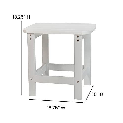 Flash Furniture Charlestown Poly Resin Adirondack Side Table - White - All-Weather - Indoor/Outdoor