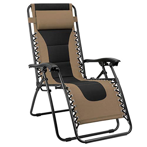 Devoko Patio Zero Gravity Chair Outdoor Oversize Padded Recliner Lounge Chair with Adjustable Headrest 300 lbs for Lawn Beach Poolside (Brown)