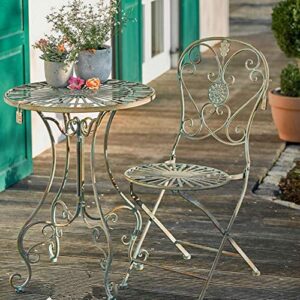 Sungmor Indoor Outdoor Bistro Chair, Garden Patio Balcony Metal Chair Furniture, Two Piece Antique Green 15.8D*36.6H Chairs, Decorative Pretty Chair with Rustic Style and Unique Pattern