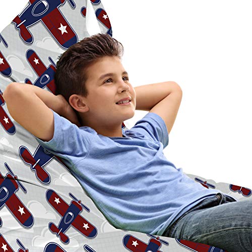 Ambesonne Airplane Lounger Chair Bag, Top View Pattern of Funny Cartoon Elements on a Grid Like Background, High Capacity Storage with Handle Container, Lounger Size, Dark Sky Blue Burgundy