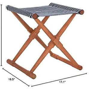 Safavieh PAT7053C-SET2 Outdoor Breanne Natural and Navy Striped (Set of 2) Stool