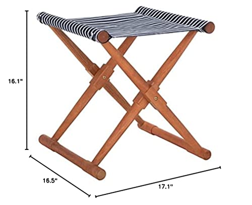 Safavieh PAT7053C-SET2 Outdoor Breanne Natural and Navy Striped (Set of 2) Stool