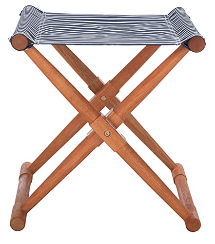 Safavieh PAT7053C-SET2 Outdoor Breanne Natural and Navy Striped (Set of 2) Stool