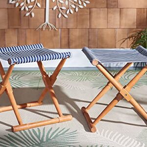 Safavieh PAT7053C-SET2 Outdoor Breanne Natural and Navy Striped (Set of 2) Stool