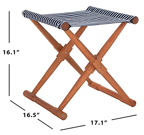 Safavieh PAT7053C-SET2 Outdoor Breanne Natural and Navy Striped (Set of 2) Stool