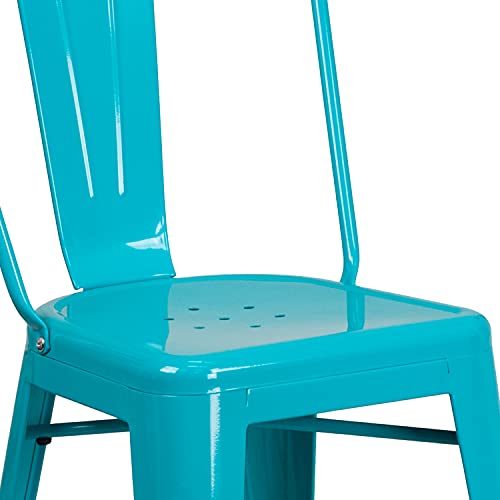 EMMA + OLIVER Commercial Grade 24" H Teal-Blue Metal Indoor-Outdoor Counter Stool w/ Back