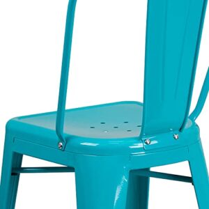 EMMA + OLIVER Commercial Grade 24" H Teal-Blue Metal Indoor-Outdoor Counter Stool w/ Back