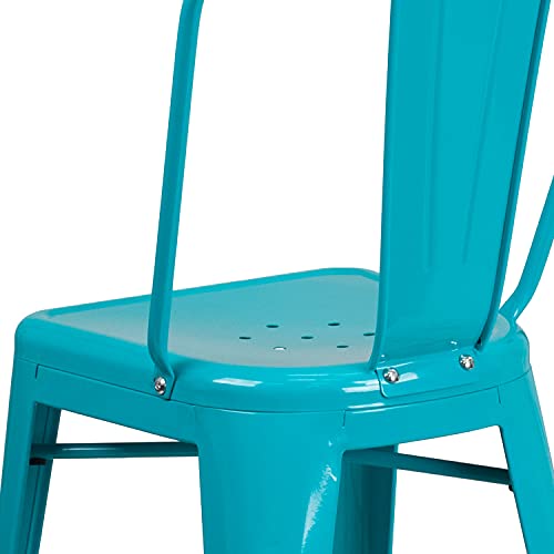 EMMA + OLIVER Commercial Grade 24" H Teal-Blue Metal Indoor-Outdoor Counter Stool w/ Back