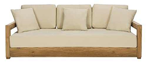 Safavieh CPT1004A Couture Montford Indoor/Outdoor Sofa, Brazilian Teak/Beige