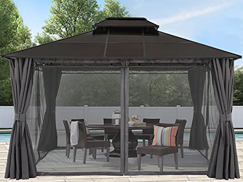 10x10 Double Roof Hardtop Patio Gazebo with Curtains and Netting by ABCCANOPY