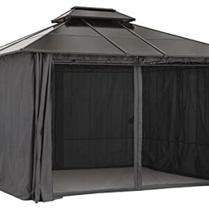 10x10 Double Roof Hardtop Patio Gazebo with Curtains and Netting by ABCCANOPY