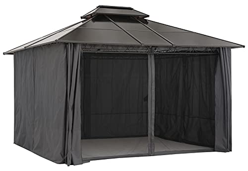 10x10 Double Roof Hardtop Patio Gazebo with Curtains and Netting by ABCCANOPY