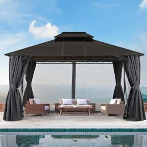 10x10 Double Roof Hardtop Patio Gazebo with Curtains and Netting by ABCCANOPY