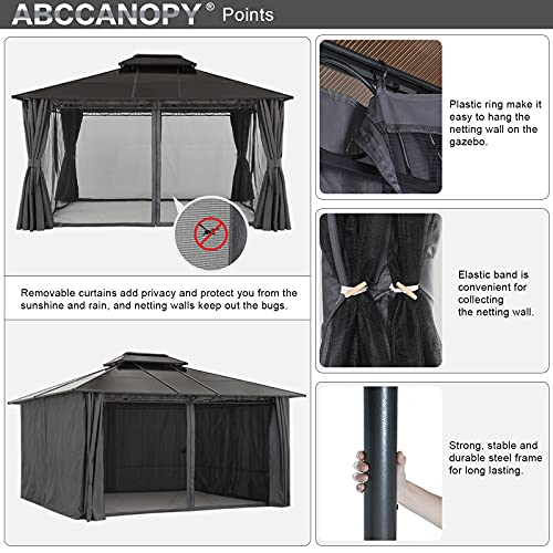 10x10 Double Roof Hardtop Patio Gazebo with Curtains and Netting by ABCCANOPY