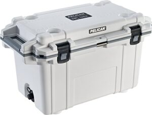 pelican 70qt elite cooler (white/grey) | 46 can capacity with ice | 9 day ice retention | built-in cup holders & bottle opener | guaranteed for life